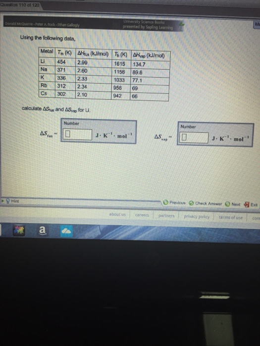 Solved Using the following data, calculate DeltaS_and | Chegg.com