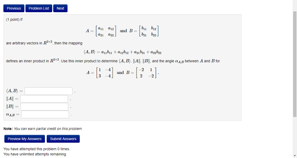 Solved If A = [a_11 a_12 a_21 a_22] and B = [b_11 b_12 | Chegg.com