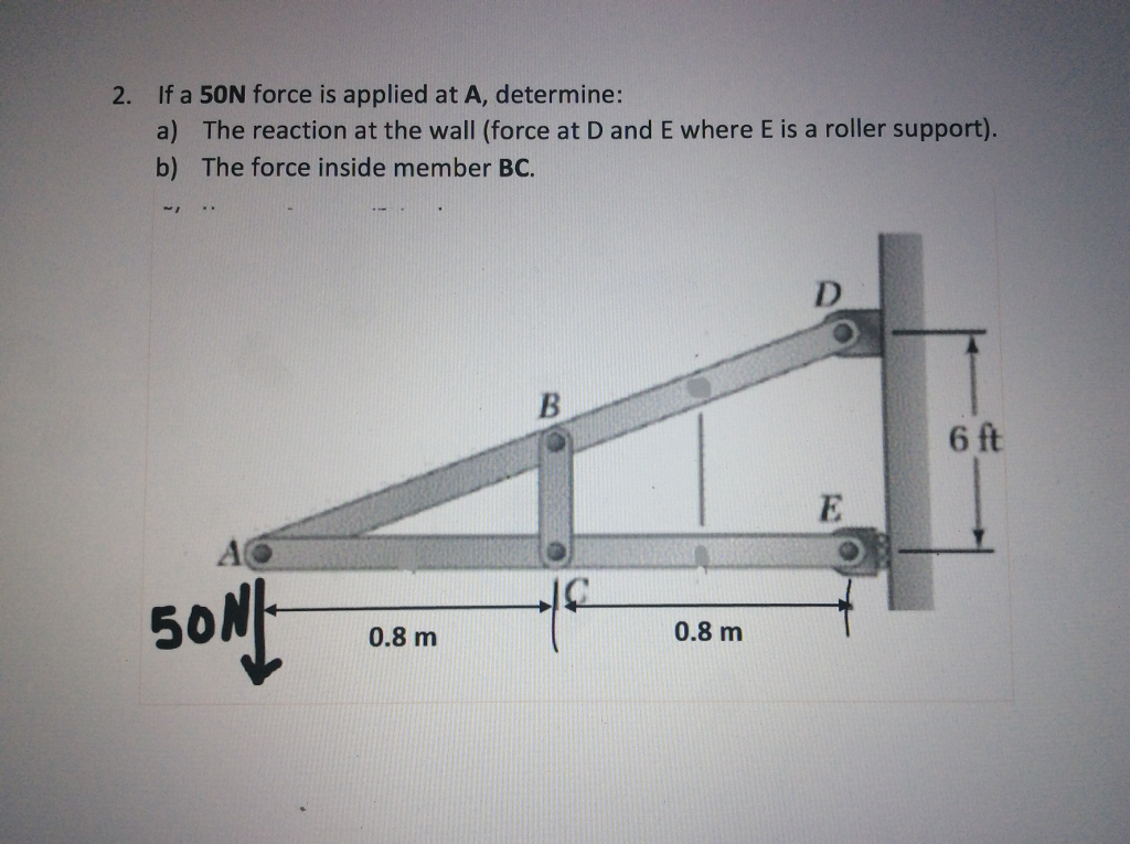 Solved If a 50N force is applied at A, determine: a) The | Chegg.com