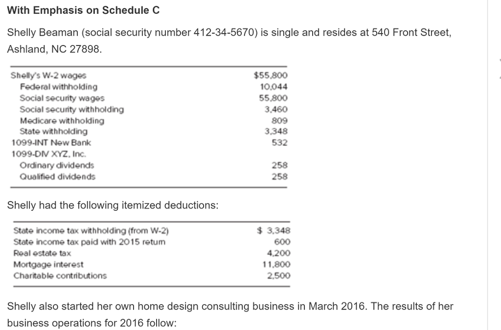 With Emphasis on Schedule C Shelly Beaman (social | Chegg.com