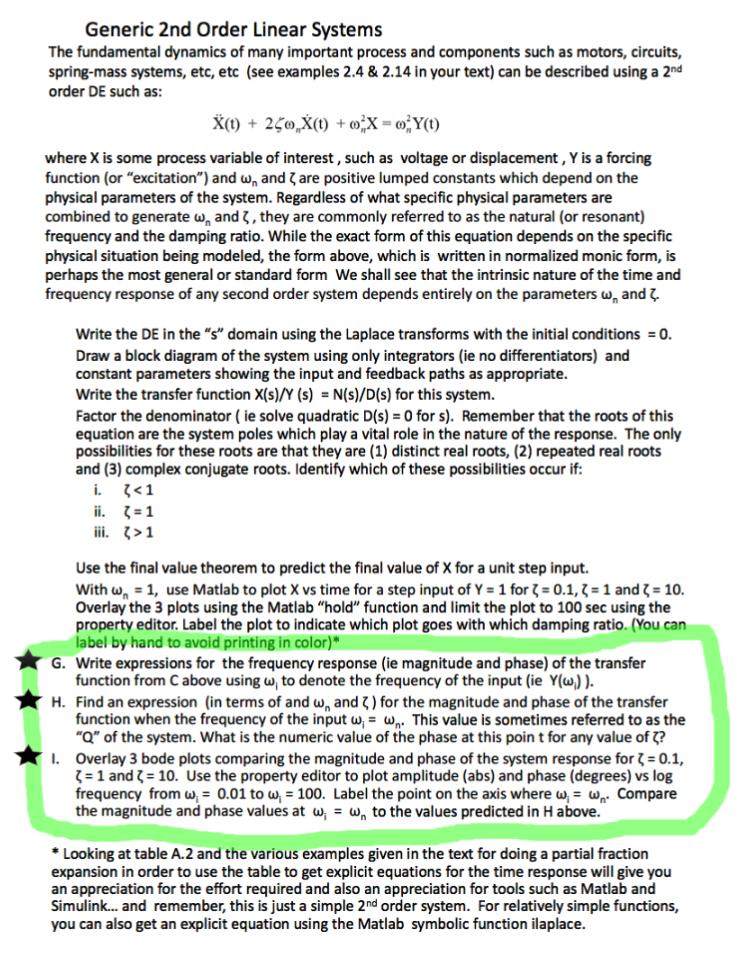 Solved Linear System Dynamics Second Order Lienar Systems | Chegg.com