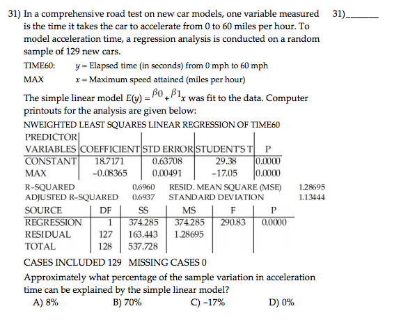 Solved In a comprehensive road test on new car models, one | Chegg.com