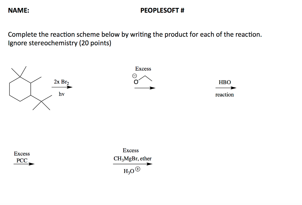Solved NAME: PEOPLESOFT # Complete the reaction scheme below | Chegg.com