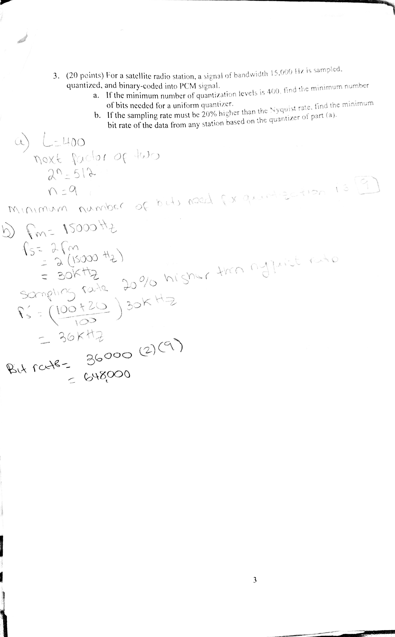 Solved For a satellite radio station, a signal of bandwidth | Chegg.com