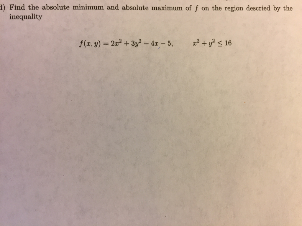 Solved Find the absolute minimum and absolute maximum of f | Chegg.com