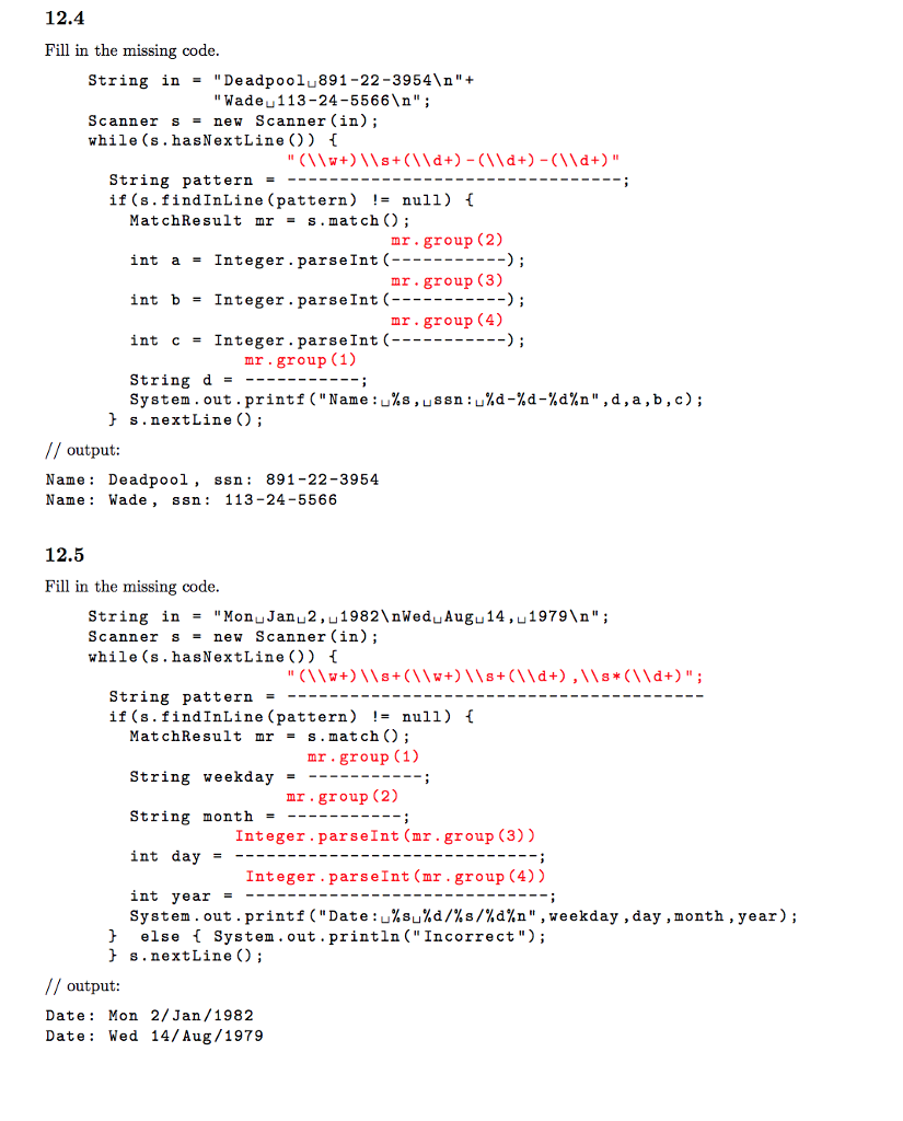 Solved 12.4 Fill in the missing code String in - | Chegg.com