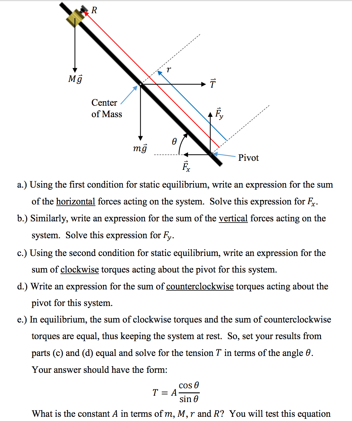 Solved Using the first condition for static equilibrium, | Chegg.com
