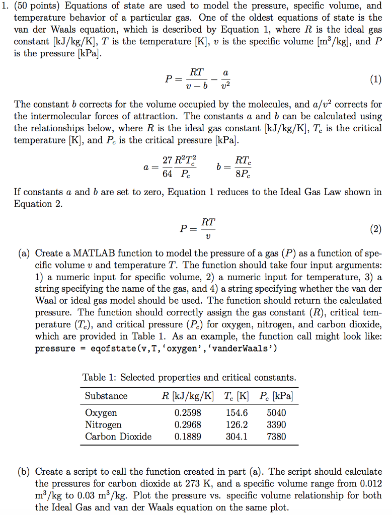 Solved Equations of state are used to model the pressure, | Chegg.com