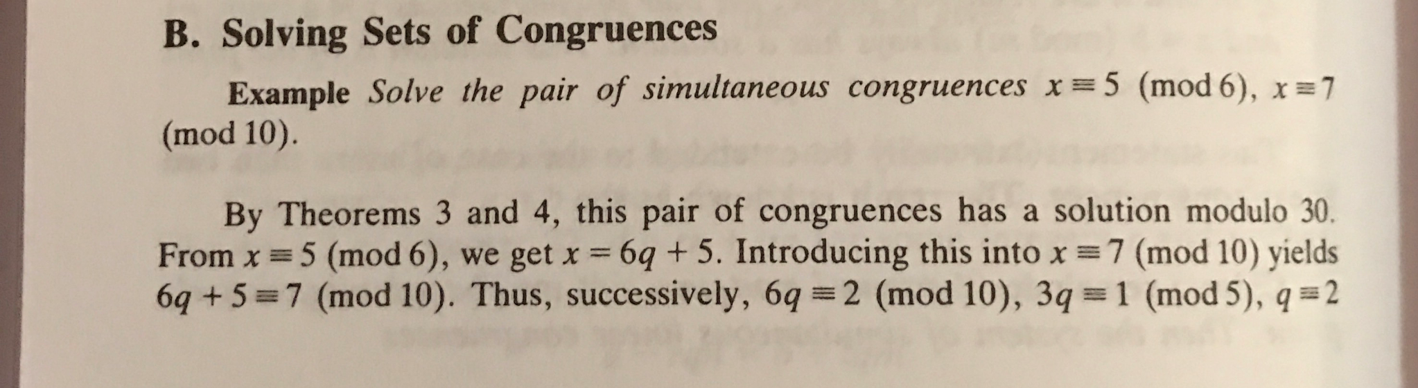 Solved B. Solving Sets of Congruences Example Solve the pair | Chegg.com