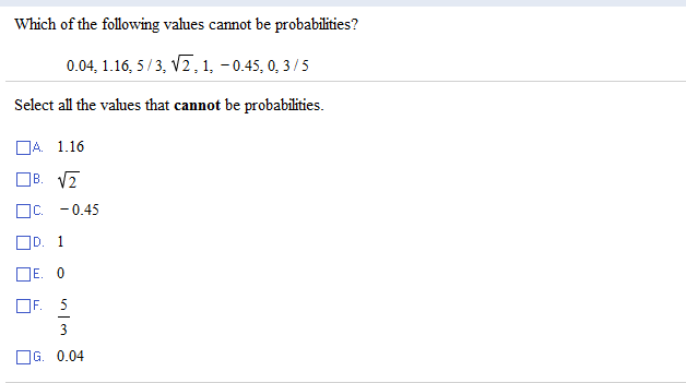 Solved Which of the following values cannot be | Chegg.com