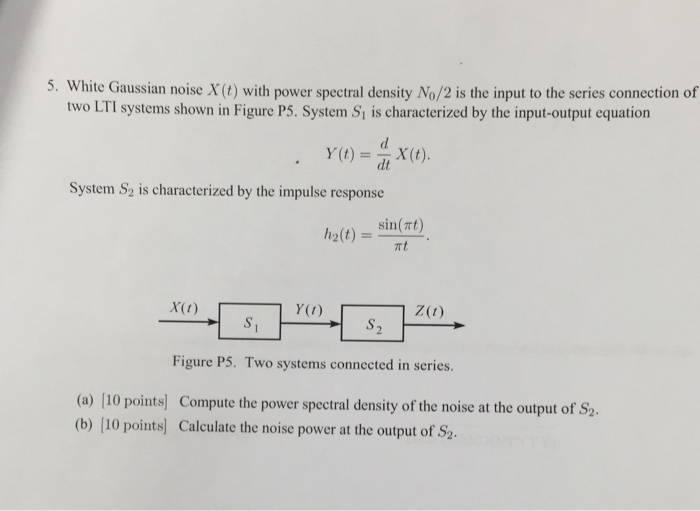 5. White Gaussian noise X(t) with power spectral | Chegg.com