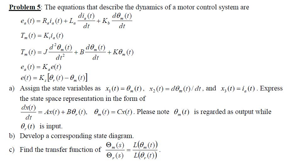Solved Problem 5: The equations that describe the dynamics | Chegg.com