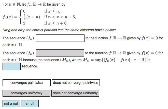 Solved For n E N, let fn:R-R be given by if Sn if z 2 n+6. | Chegg.com