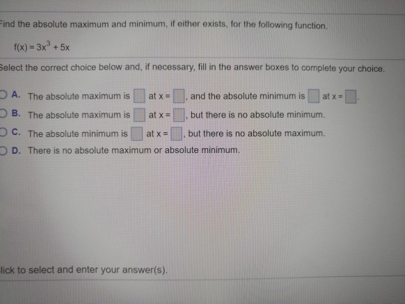 Solved Ind The Absolute Maximum And Minimum If Either