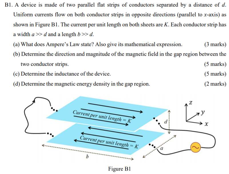 Solved B1. A device is made of two parallel flat strips of | Chegg.com
