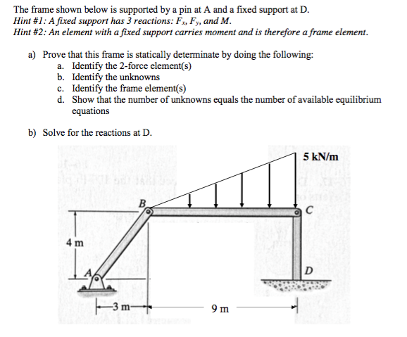 Solved Prove that the frame is statically determinate and | Chegg.com