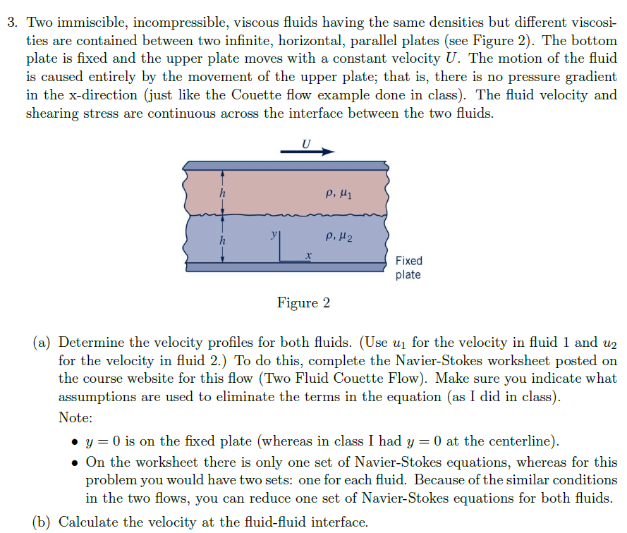 Solved 3. Two immiscible, incompressible, viscous fluids | Chegg.com