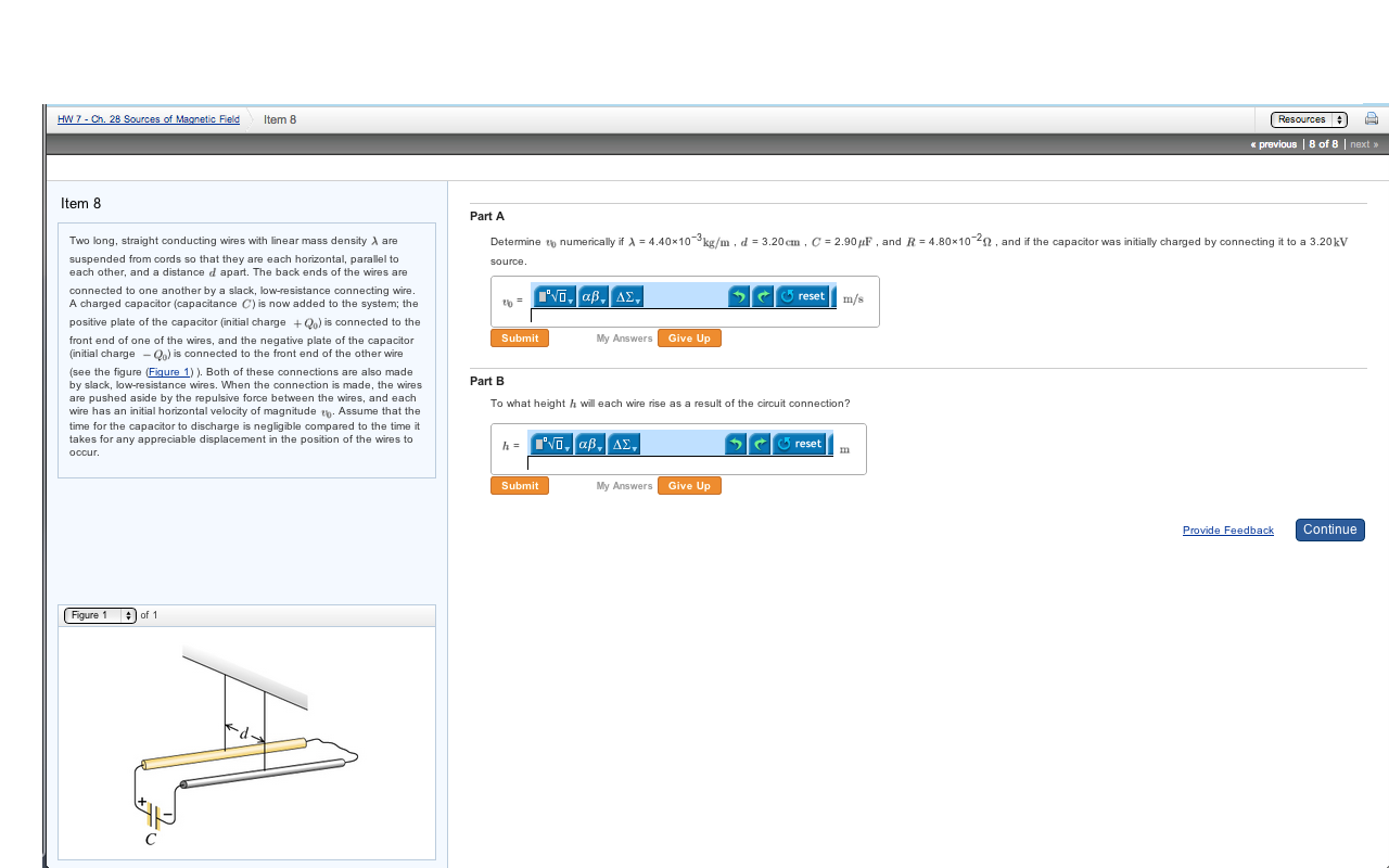 Two long, straight conducting wires with linear mass | Chegg.com