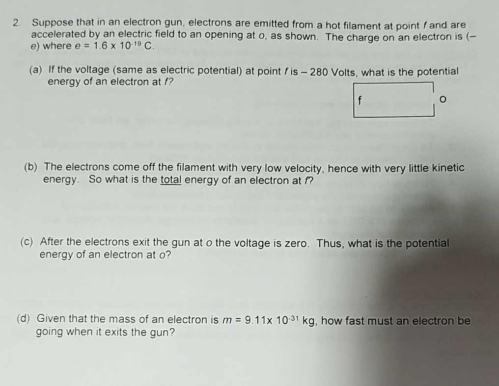 Solved 2. Suppose that in an electron gun, electrons are | Chegg.com