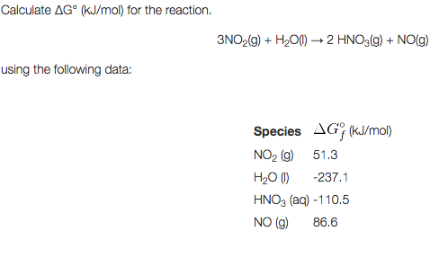 Solved Calculate ?G° (kJ/mol) for the reaction. 3NO2(g) + | Chegg.com