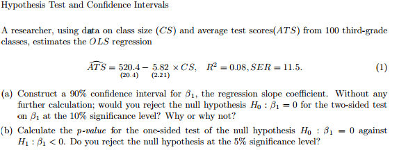 Hypothesis Test and Confidence Intervals A | Chegg.com