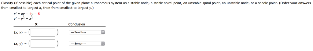 Solved Classify (if possible) each critical point of the | Chegg.com