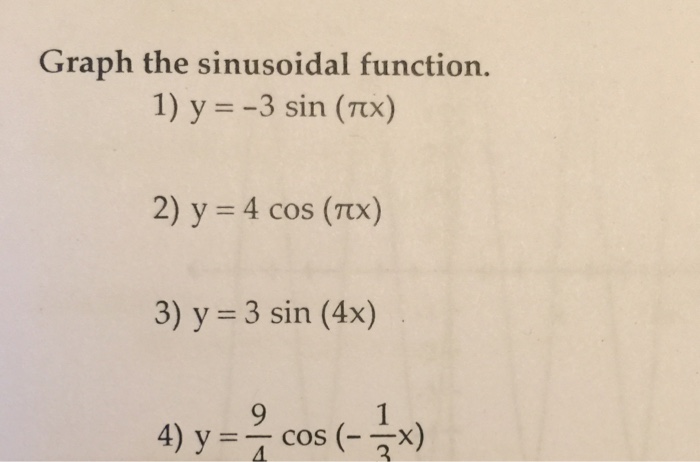 Solved Graph the sinusoidal function. 1) y = -3 sin (pix) | Chegg.com