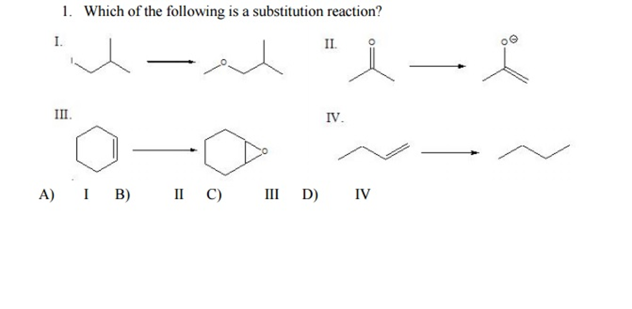 Solved Which of the following is a substitution reaction? I | Chegg.com