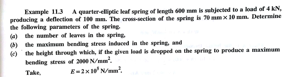 Solved Example 11.3 A quarter-elliptic leaf spring of length | Chegg.com