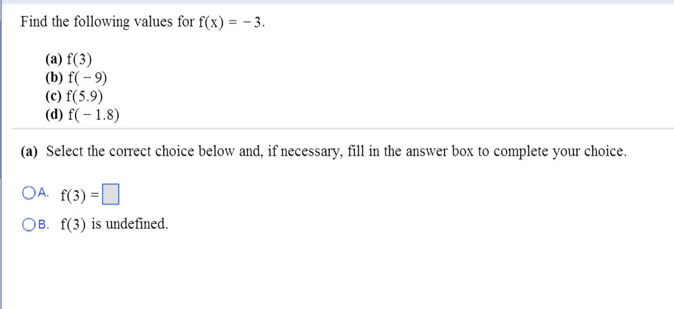 Solved Find the following values for f(x) 3 (a) f(3) (c) | Chegg.com
