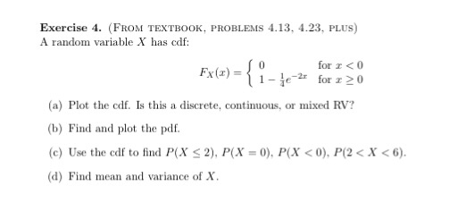 Solved A random variable X has cdf: F_X (x) = {0 for x