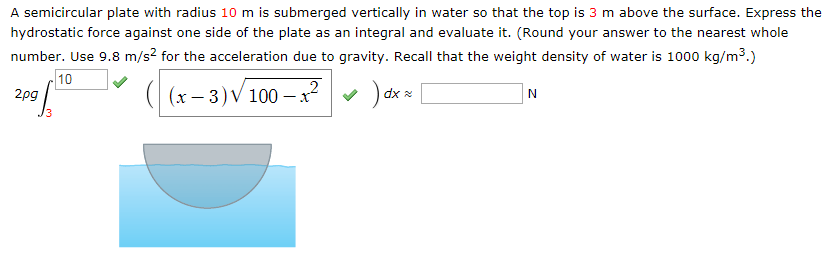 Solved A semicircular plate with radius 10 m is submerged | Chegg.com