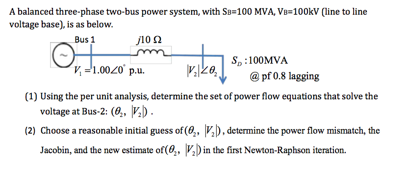 A balanced three-phase two-bus power system, with | Chegg.com