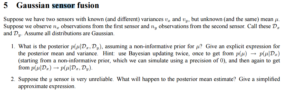 Solved Gaussian sensor fusion Suppose we have two sensors | Chegg.com