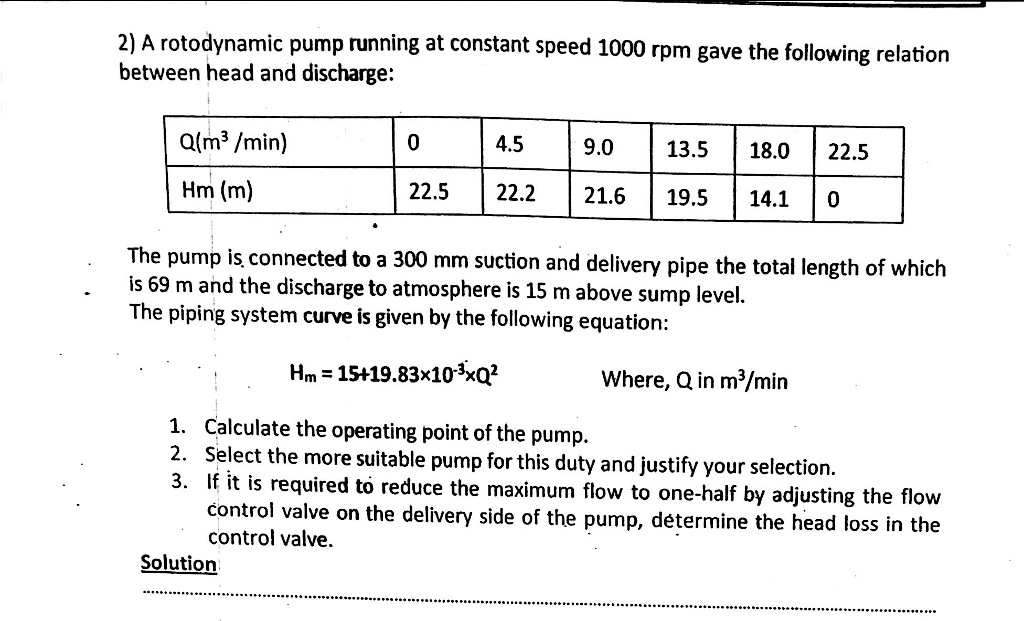 1) A rotodynamic pump, having the characteristics | Chegg.com