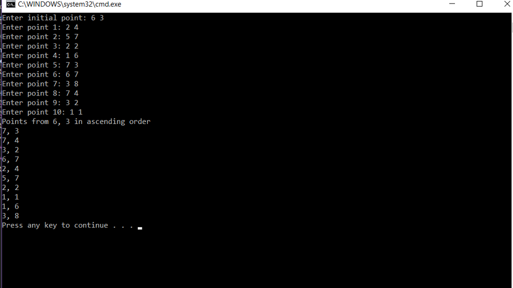 Solved C:WINDOWS system32\cmd.exe Enter initial point: 6 3 | Chegg.com