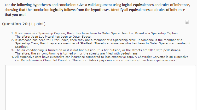 Solved For the following hypotheses and conclusion: Give a | Chegg.com