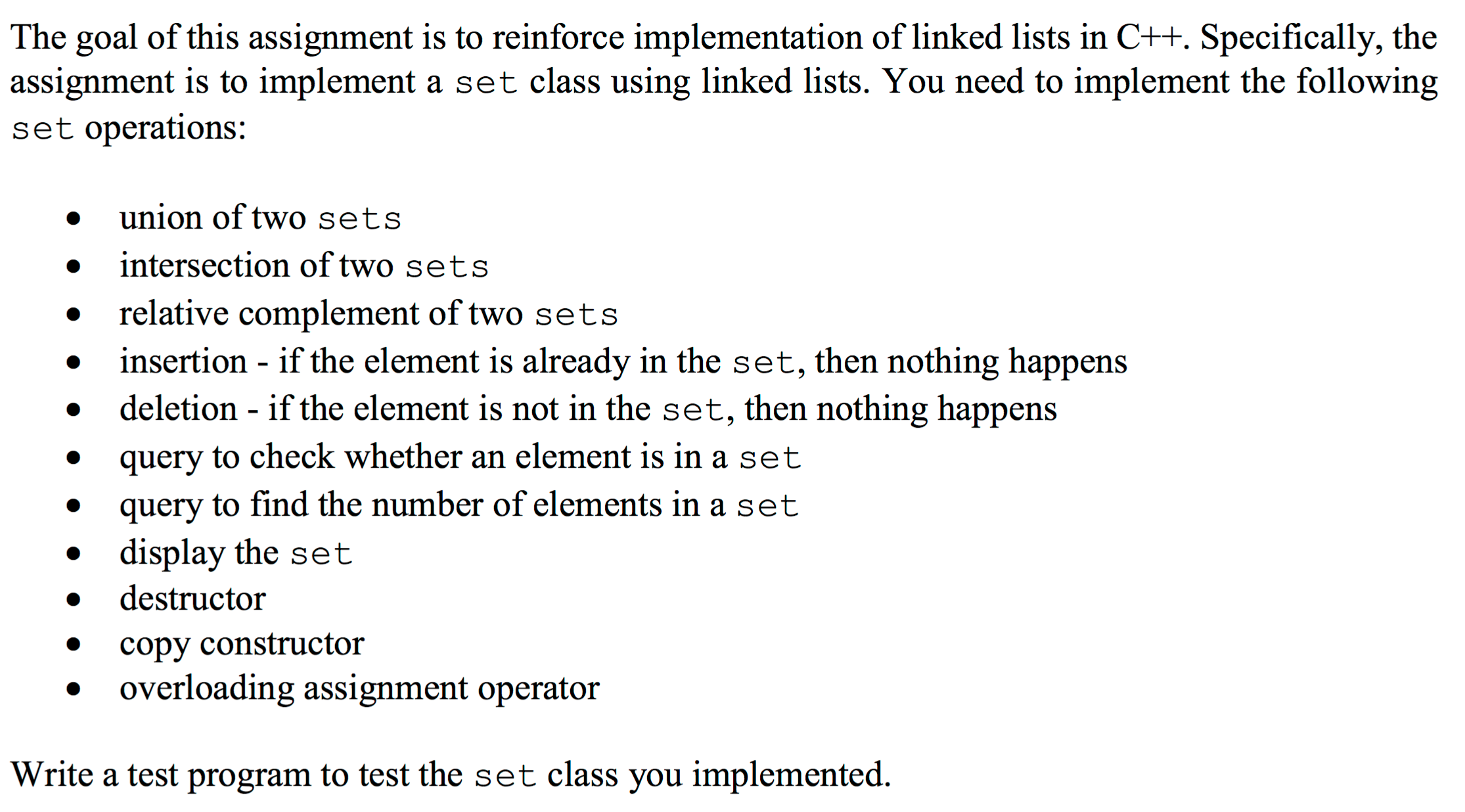 Create a C++ program class called "set" | Chegg.com