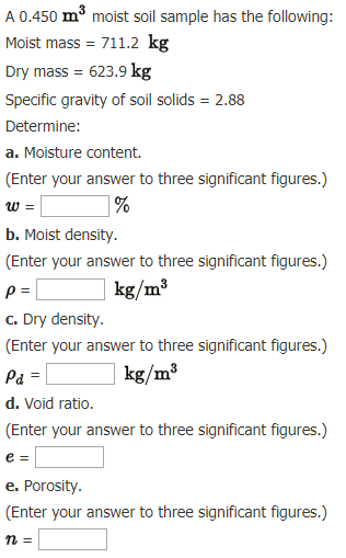 Solved A 0.450 m moist soil sample has the following Moist | Chegg.com