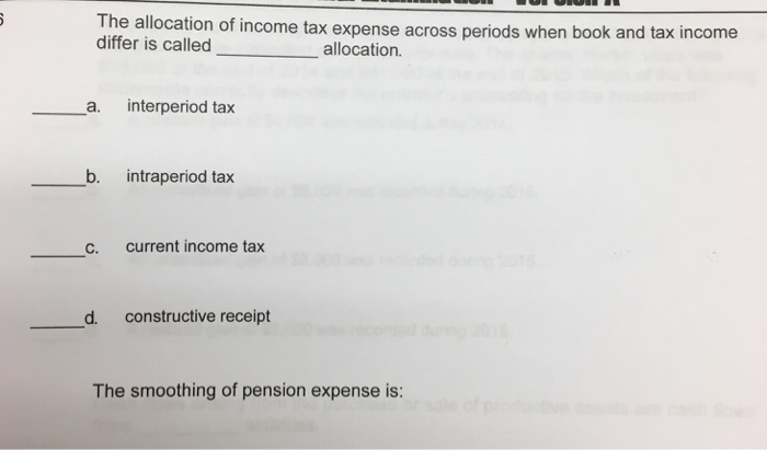 Solved The allocation of income tax expense across periods | Chegg.com