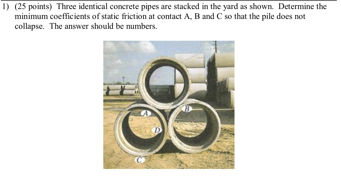 Solved Three identical concrete pipes are stacked in the | Chegg.com