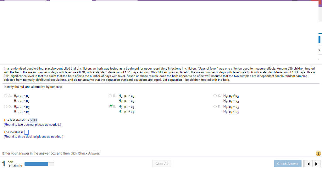 Solved In a randomized double-blind, placebo-controlled | Chegg.com