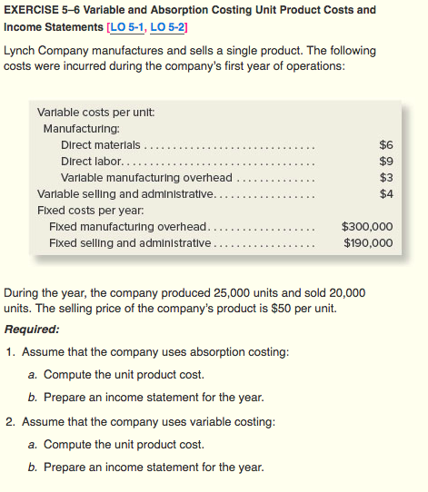 Solved EXERCISE 5-6 Variable and Absorption Costing Unit | Chegg.com