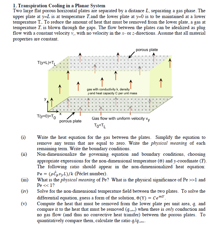 1. Transpiration Cooling in a Planar System Two large | Chegg.com