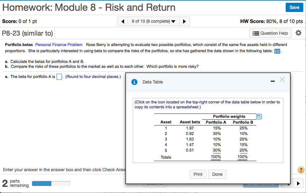 Solved Save Homework Module 8 Risk And Return Score 0 Of
