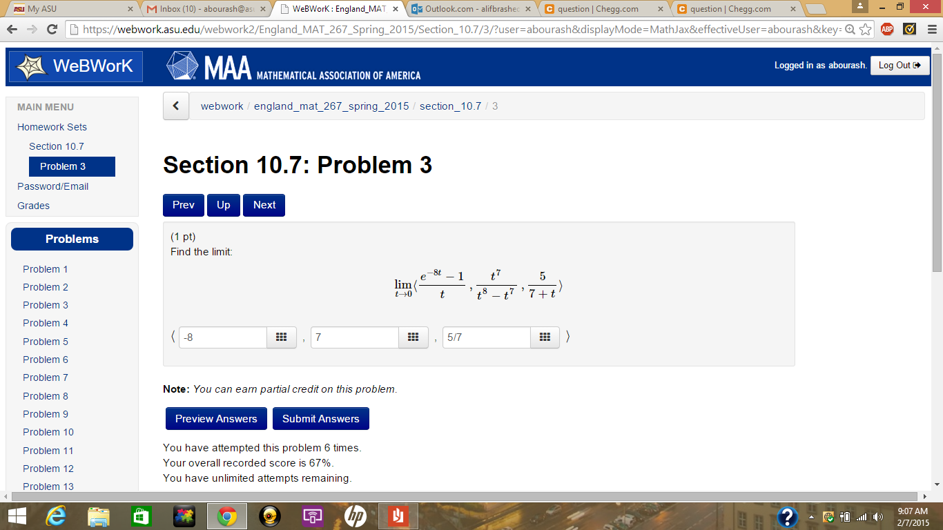 Solved x M Inbox (0) abourash@asu x WeBWorK Eng MAT X | Chegg.com Solved x M Inbox (0) abourash@asu x WeBWorK Eng MAT X | Chegg.com