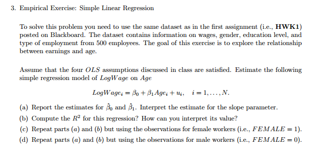 Solved Empirical Exercise: Simple Linear Regression To | Chegg.com