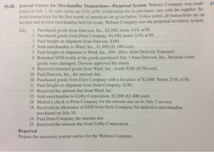 Solved Journal Entries for Merchandise | Chegg.com