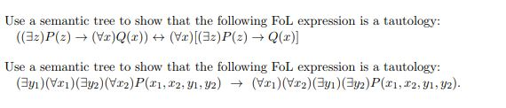 Solved Use a semantic tree to show that the following FoL | Chegg.com