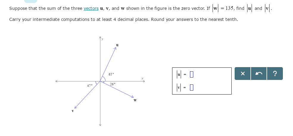 Solved Suppose that the sum of the three vectors u,v, and w | Chegg.com
